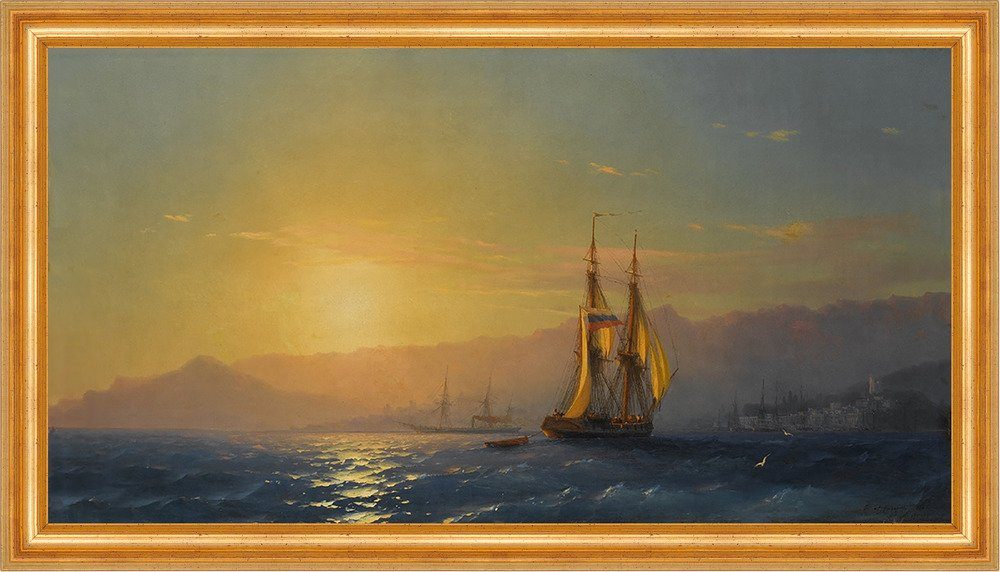BillerAntik Kunstdruck Sonnenuntergang am Meer Sunset Hafen Schiff Iwan Aiwasowski Kunst A3 1 ...