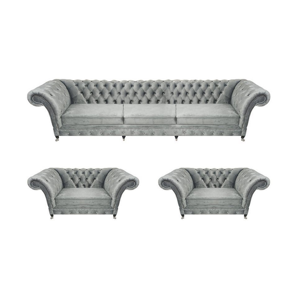 Jvmoebel Chesterfield Sofa Grau Sofagarnitur 3tlg Sofa Wohnzimmer