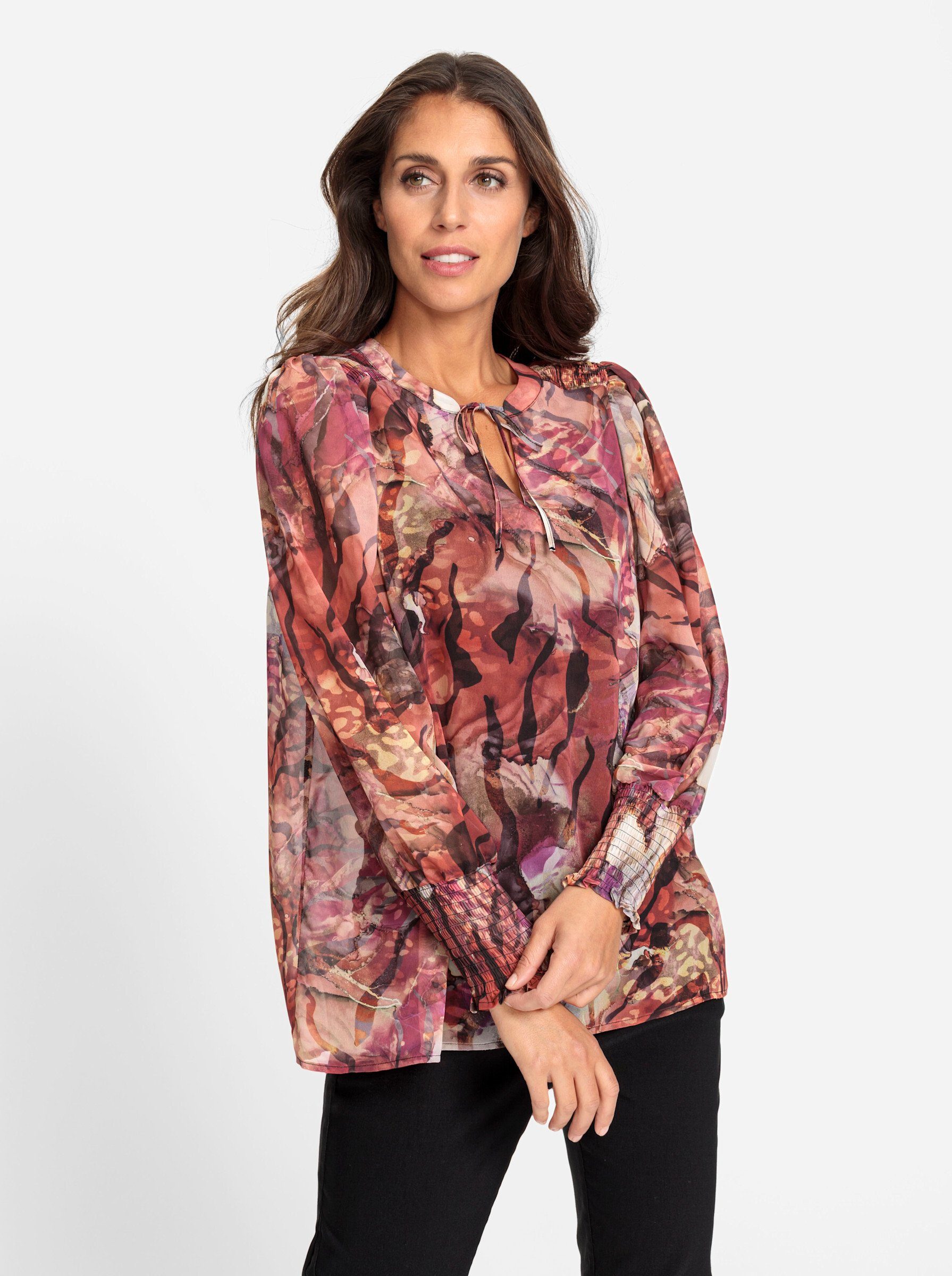 Heine Klassische Bluse Druckbluse Gesmokte Ärmelabschlüsse