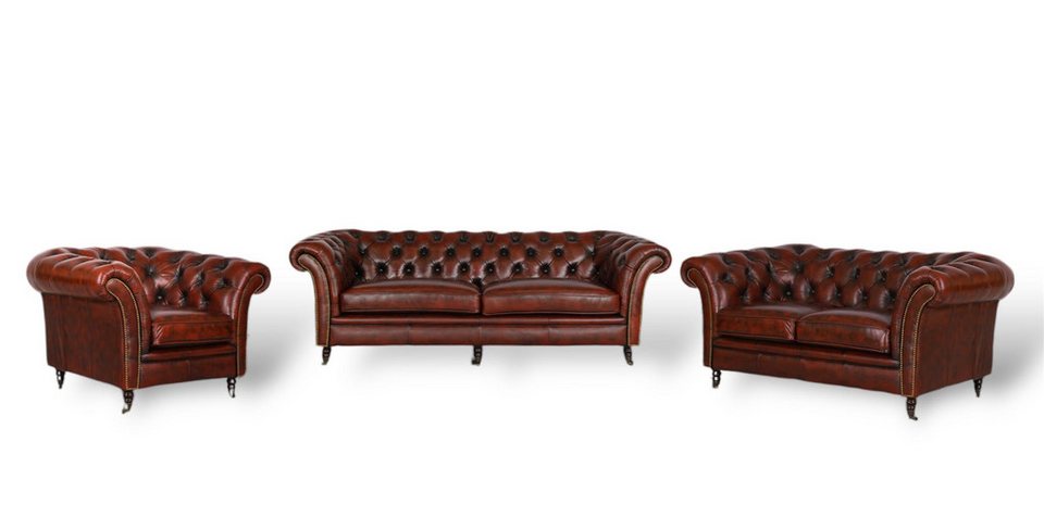 Salottini Polstergarnitur Chesterfield Themse Deluxe Sofagarnitur Leder