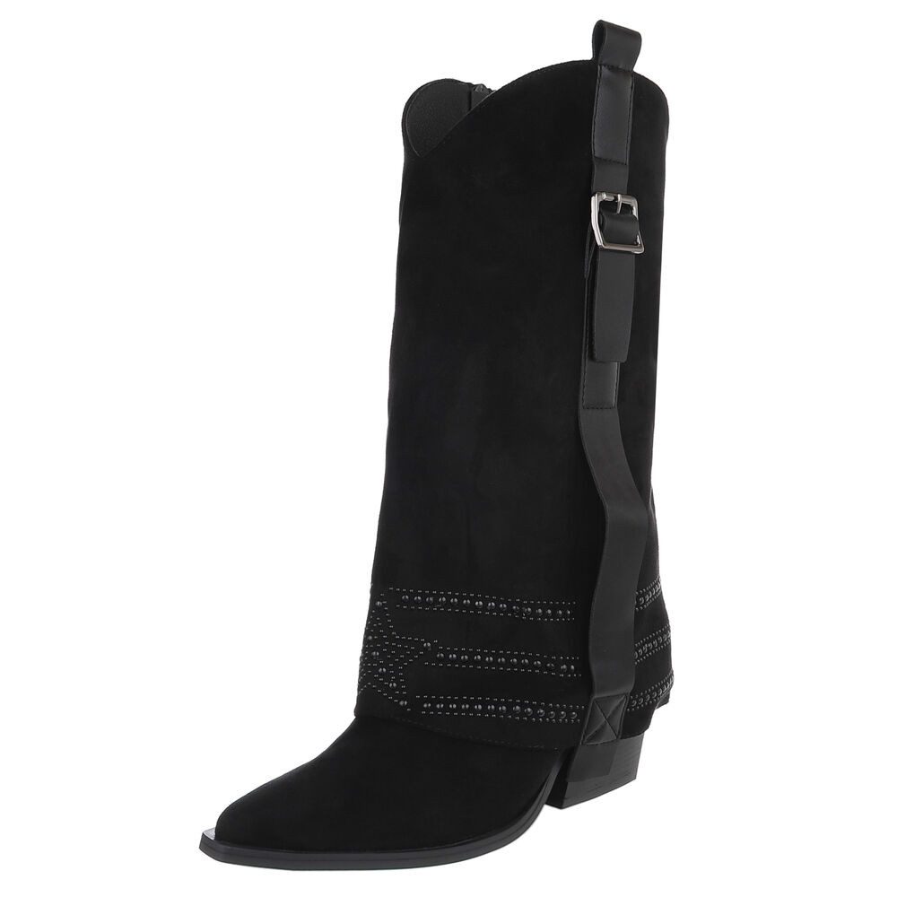 Ital-Design Elegante Damen-Stiefel mit Absatz und hochwertiger ...