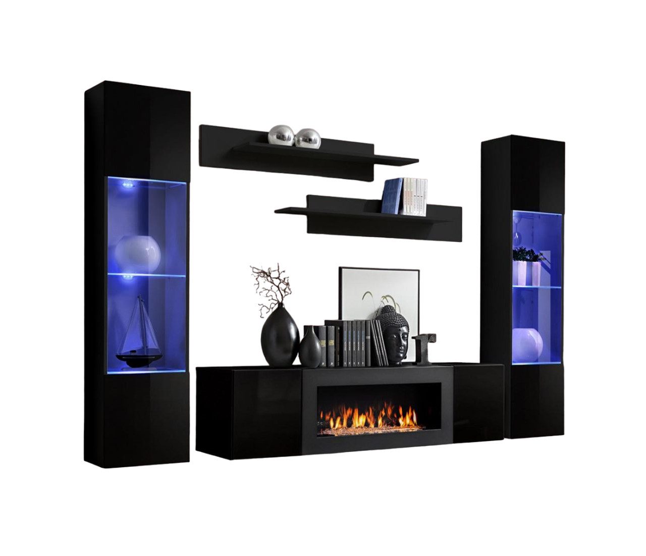 Jvmoebel Wohnzimmer Set Designer Schwarz Wohnwand Hänge Sideboard Wand