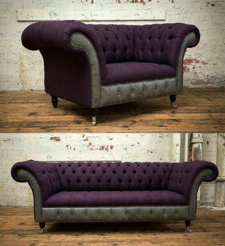 Jvmoebel Sofa Edle Designer Chesterfield Set 31 Sitzer Grau Lila