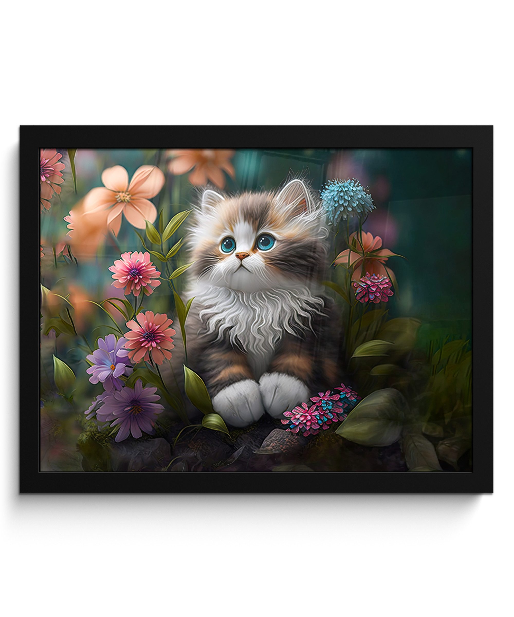 Muchowow Poster Kätzchen Illustration Blumen Natur Katze 1 St