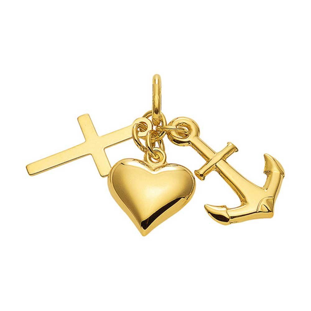 HOPLO Kettenanhänger Anhänger Glaube Liebe Hoffnung 585 14 Karat Gold, Made in Germany