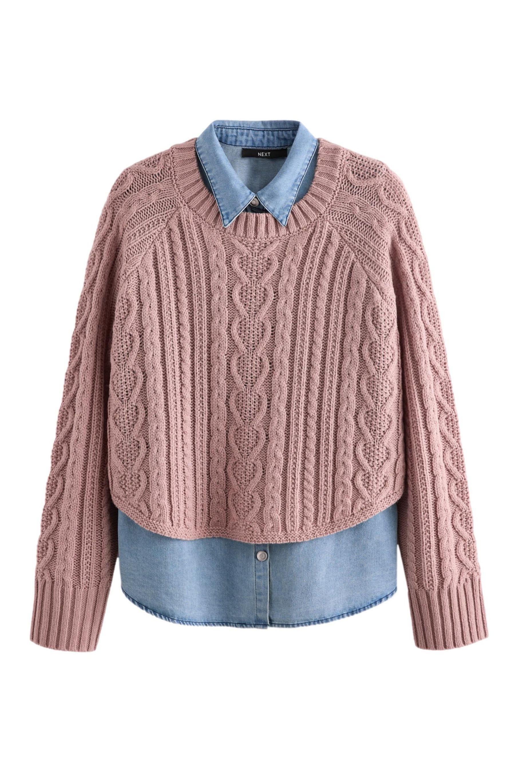 Next 2 In 1 Pullover Jeanshemd Und Gestrickter Pullover Mit Zopfmuster