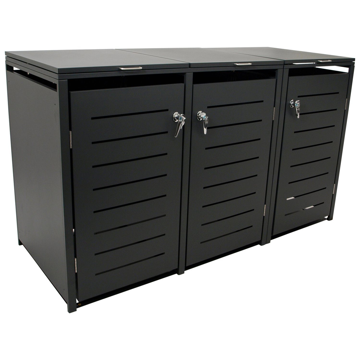 DEGAMO Mülltonnenbox KÖLN, für drei kleine Tonnen 120 Liter, Stahl verzinkt anthrazit