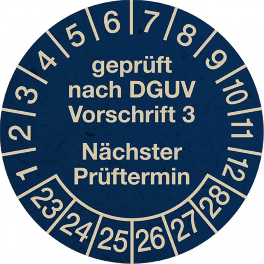 Dreifke Hinweisschild Dreifke® Prüfplakette DGUV Vorschrift 3 nächste Prüfung ab 2023, blau