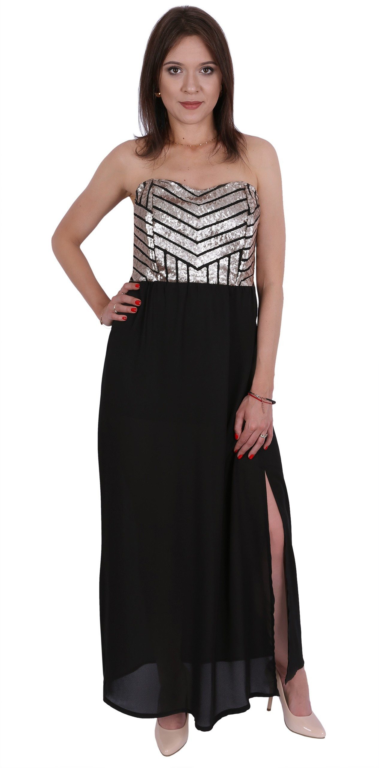 Sarciaeu Maxikleid John Zack Schwarzes Maxikleid Mit Pailletten L