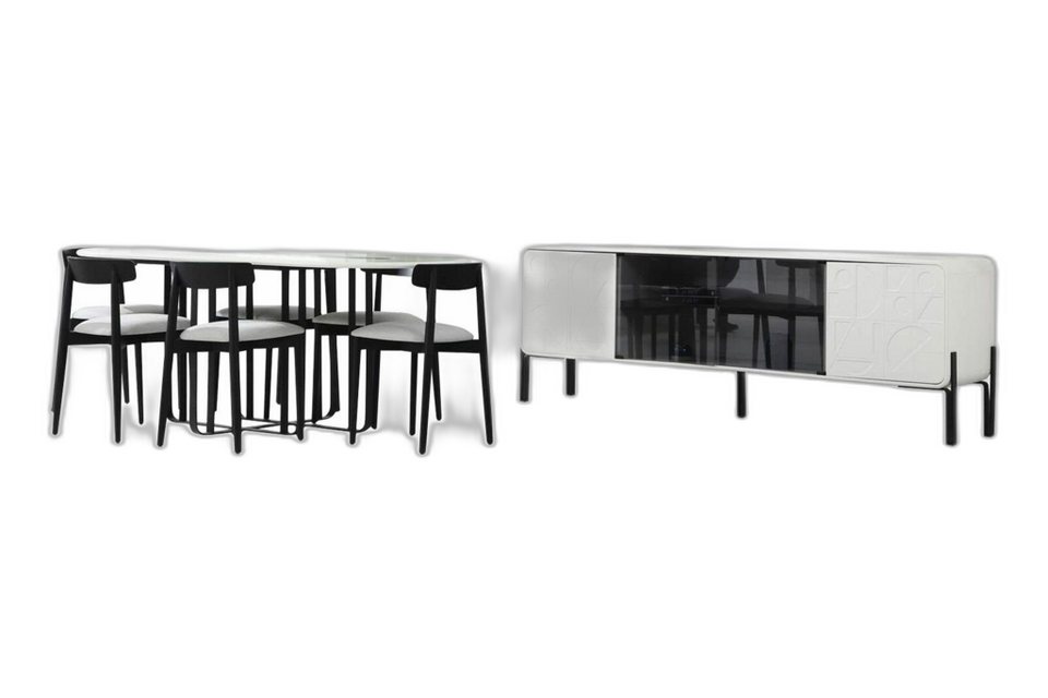 Xlmoebel Esszimmer Set Essbereich Set Esstisch Stühle Anrichte Holz 6