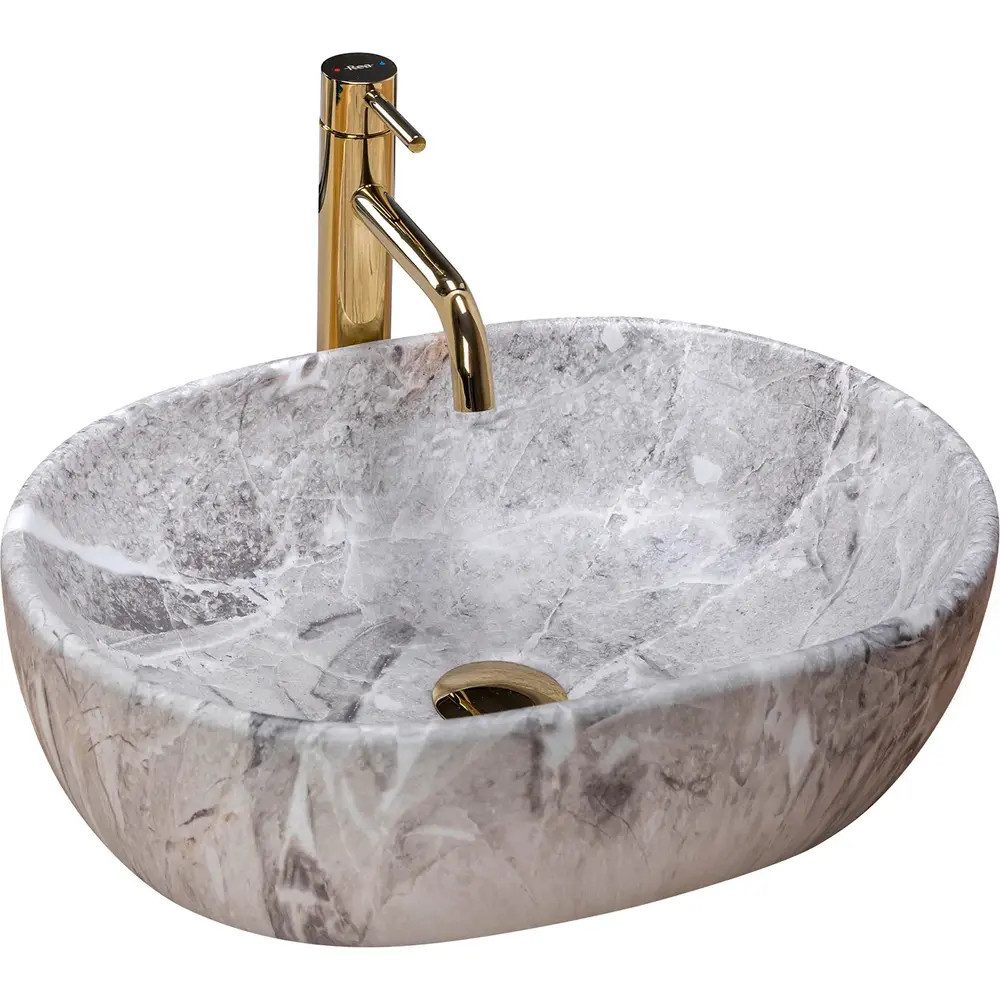 wohnwerk.idee Aufsatzwaschbecken Waschbecken oval Steinoptik Keramik ...