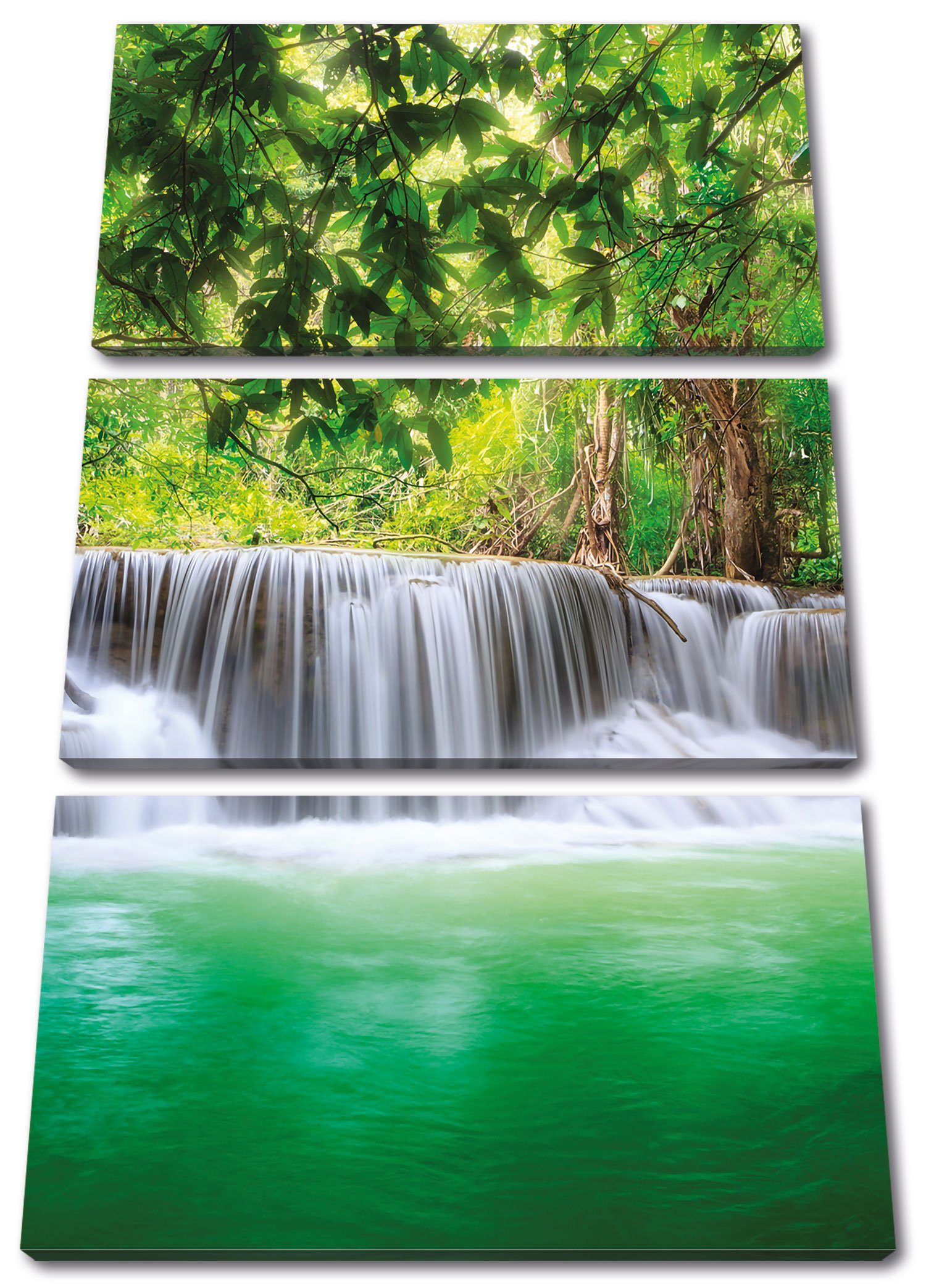 Pixxprint Leinwandbild Kleiner Wasserfall im Dschungel, Kleiner Wasserfall im Dschungel 3Teiler ...