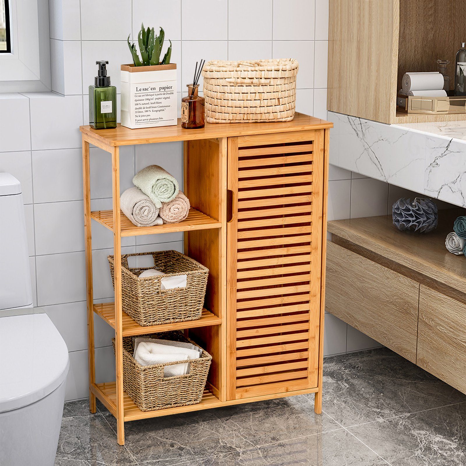 Costway Mehrzweckschrank Badschrank Mit 3 Stufiges Offenes Regal