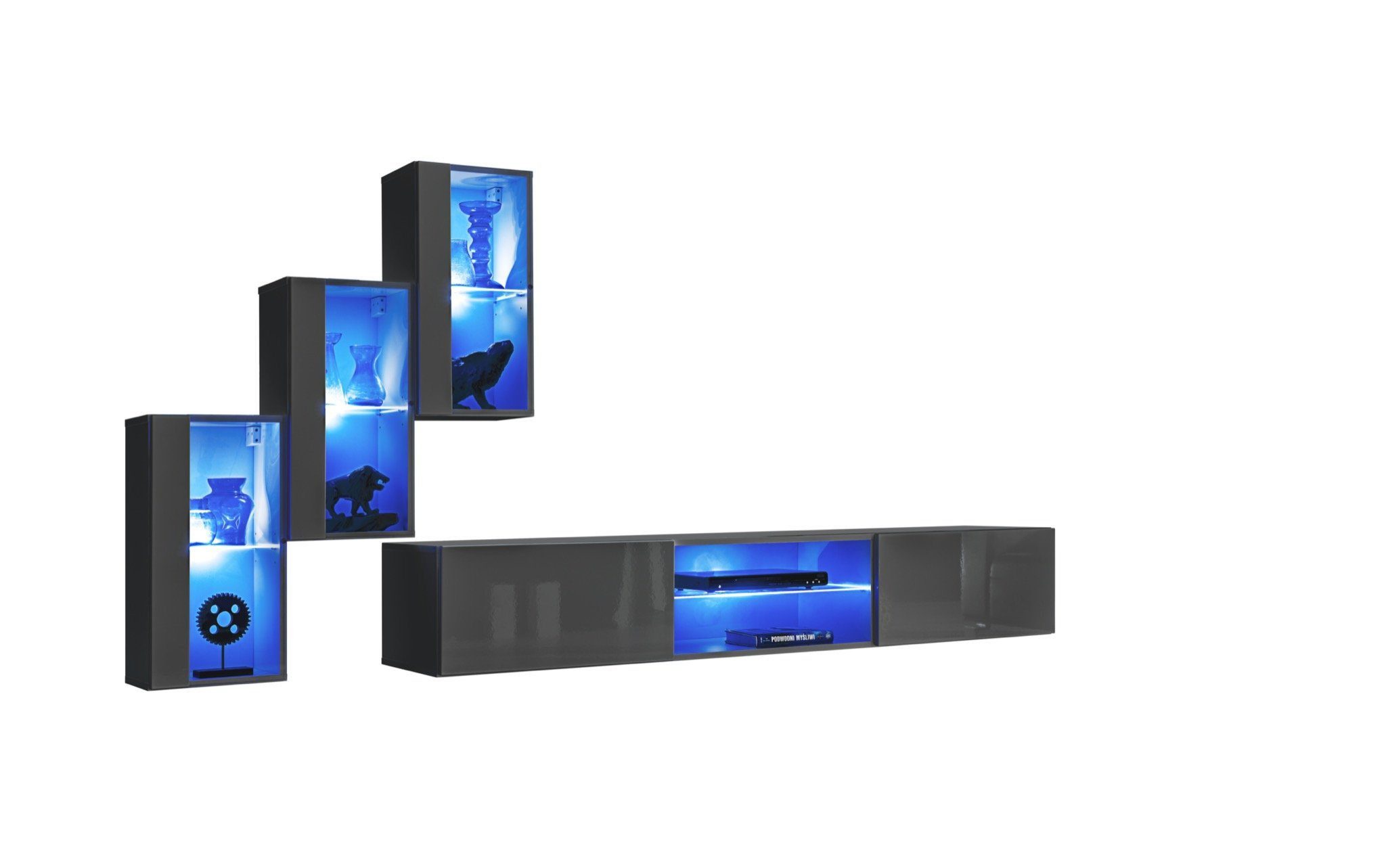 Jvmoebel Wohnwand Garnitur Set 4tlg Wohnwand Luxus Designer Tv Ständer
