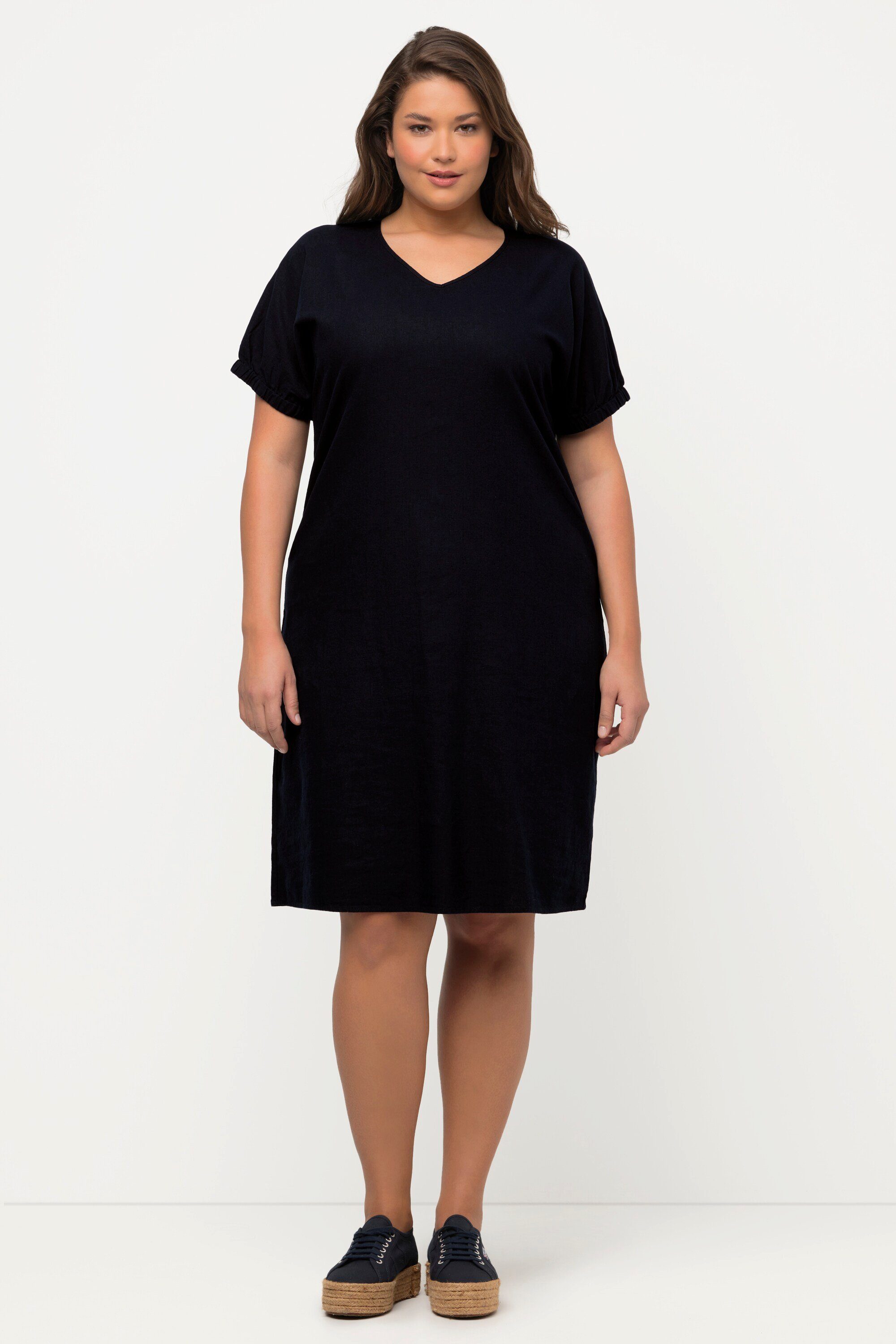 Ulla Popken Sommerkleid Kleid Leinenmix Oversized V Ausschnitt Halbarm