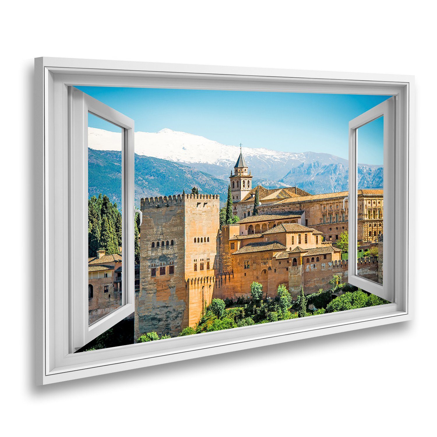 islandburner Leinwandbild Fensterblick Blick auf die berühmte Alhambra Granada Spanien Sagenhaft