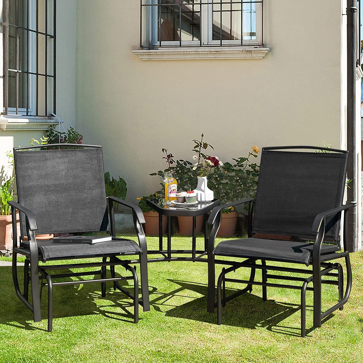 Komfotteu Doppelschaukel 2er Set Terrassenstuhl Set Mit Tisch