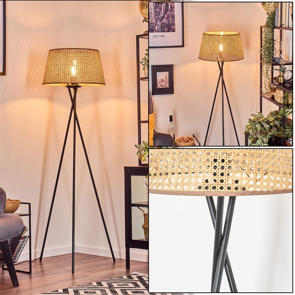 Hofstein Stehlampe Stehlampe Aus Metallrattan In Schwarznaturfarben