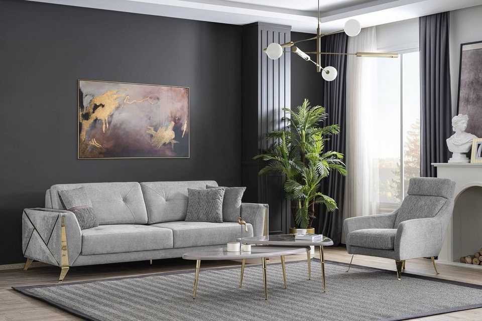 Jvmoebel Wohnzimmer Set Polstergarnitur Designer Sofas 3 Sitzer Sessel