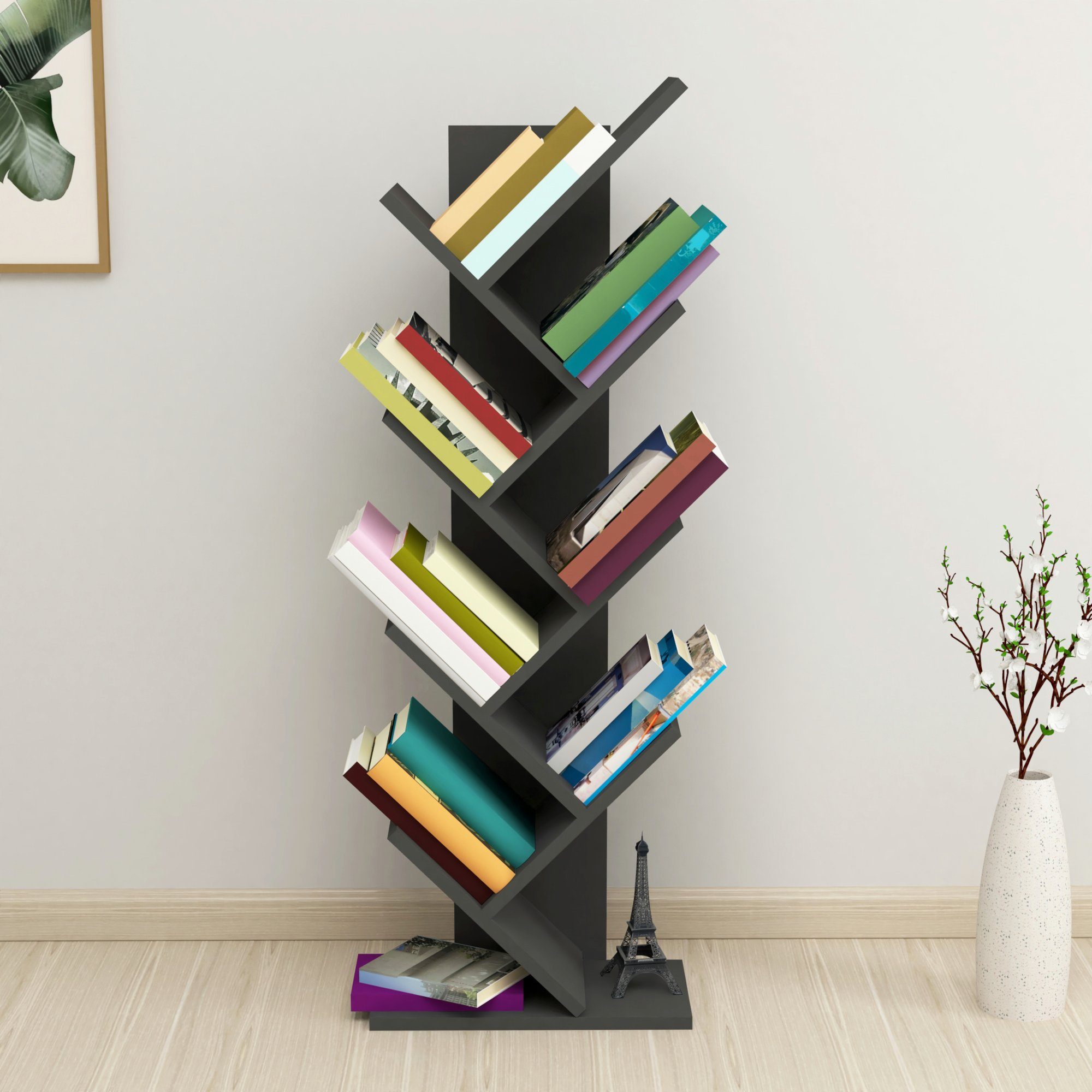 Encasa Bücherregal Tranås Standregal In Baumform Regal Mit 7 Ebenen
