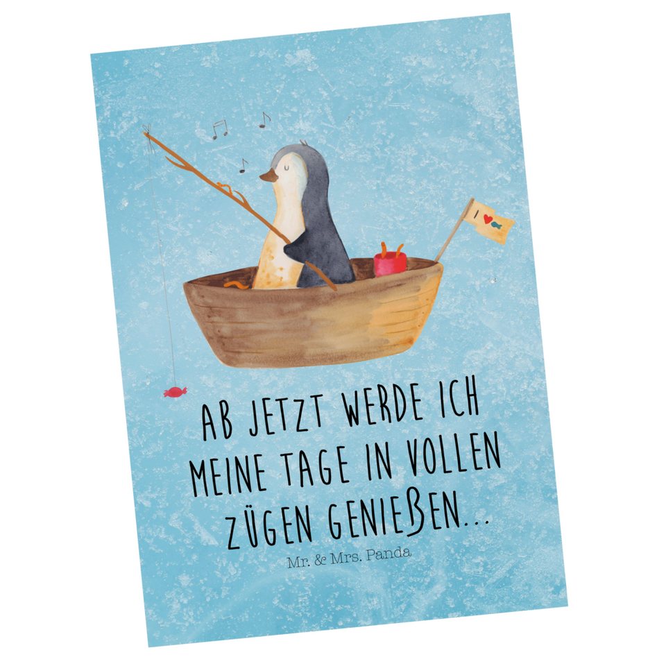 Mr. & Mrs. Panda Postkarte »Pinguin Angelboot - Eisblau - Grußkarte ... Mr. & Mrs. Panda Postkarte »Pinguin Angelboot - Eisblau - Grußkarte ...