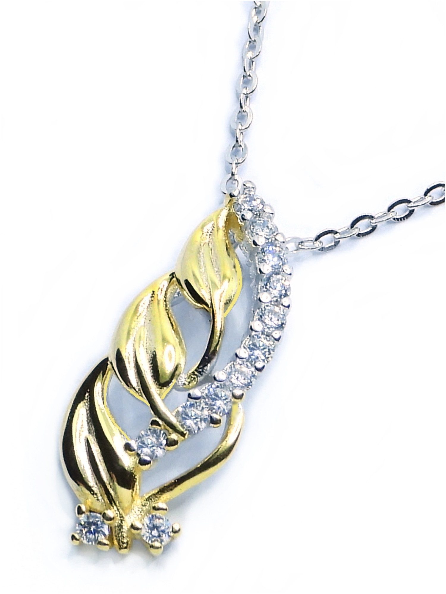 Goldene Hufeisen Kette mit Anhänger Zirkonia Blatt Anhänger mit Kette 925 Silber vergoldet, teil ...