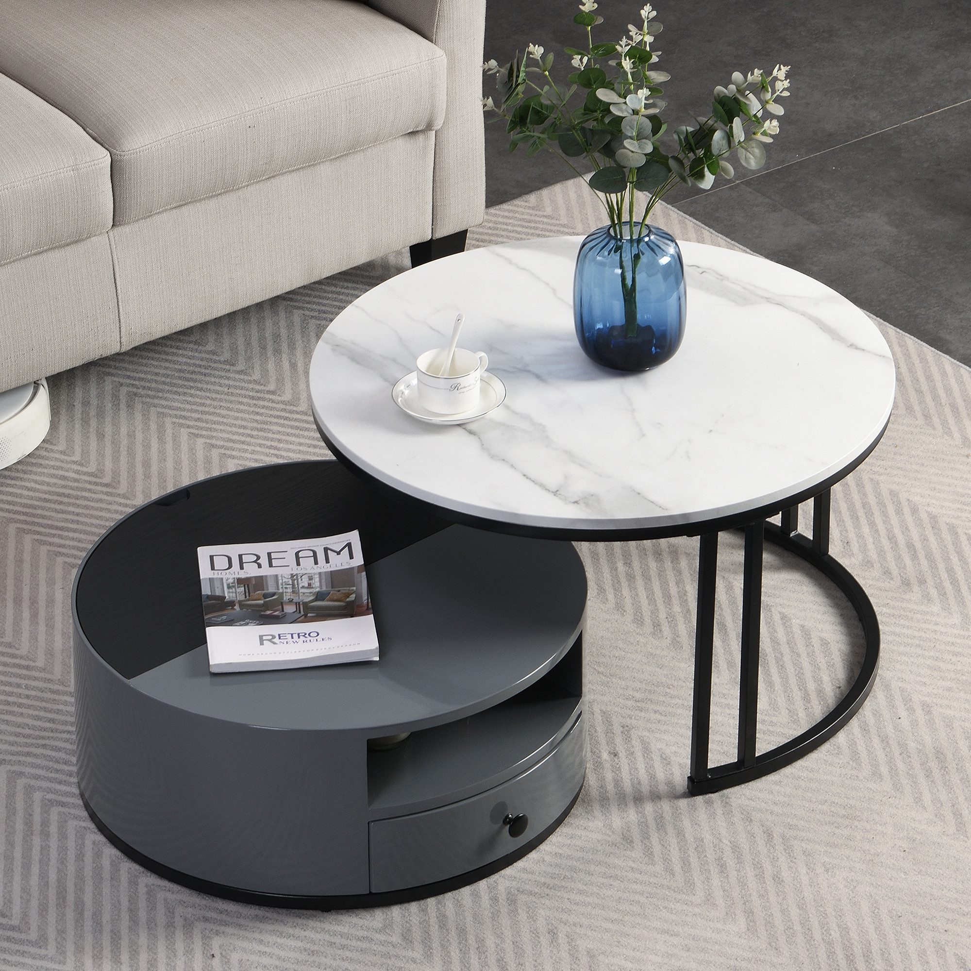 Pfctart Couchtisch Zweiteiliger Nesting Couchtisch Schwarzer Und