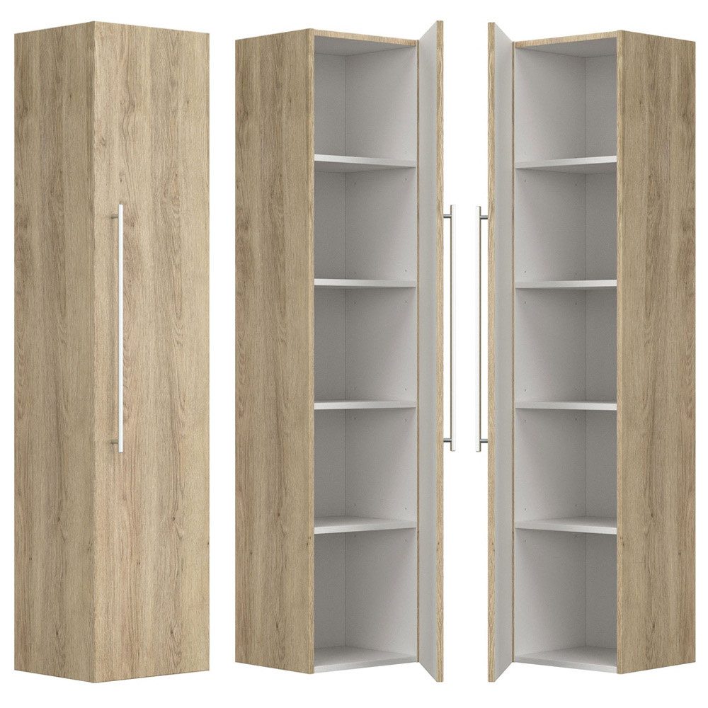 Lomadox Hochschrank Newland 02 Badezimmer Mit 6 Fächern Eiche Hell B X