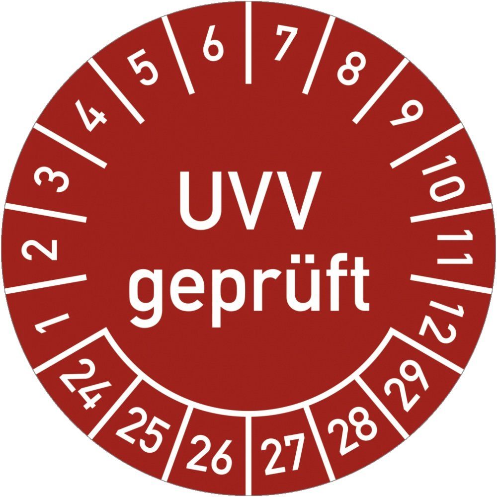 König Werbeanlagen Hinweisschild Prüfplakette UVV geprüft 2024 - 2029