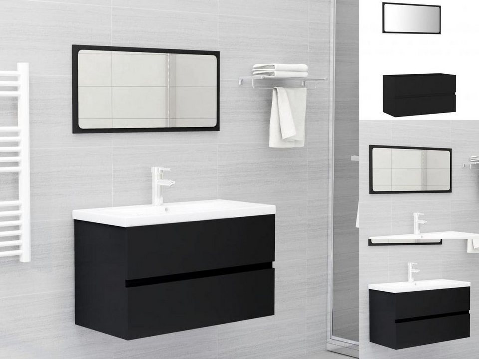 Vidaxl Badezimmer Set 2 Tlg Badmöbel Set Schwarz Spanplatte