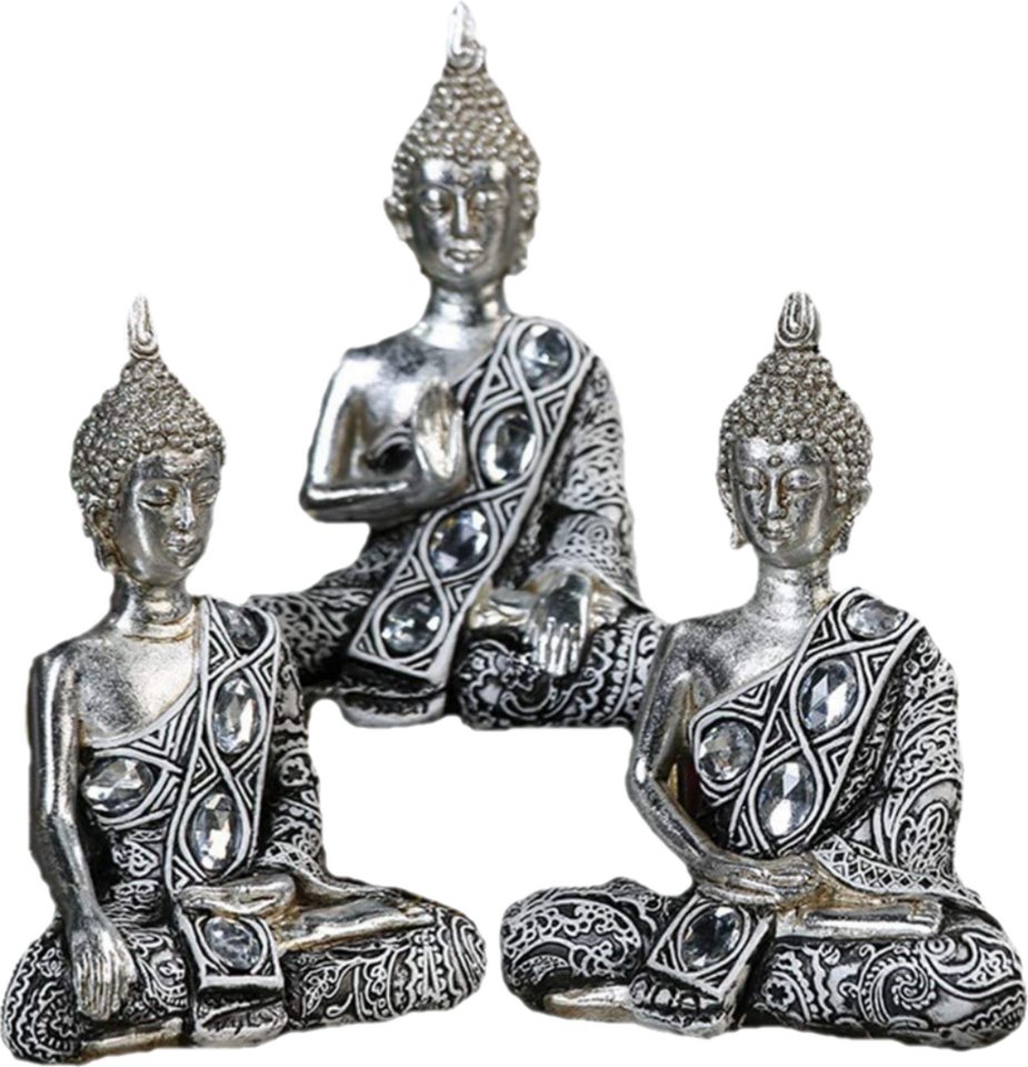 Gilde Dekofigur 3tlg Buddha Figuren Set Meditierend Sitzend 13 X 9
