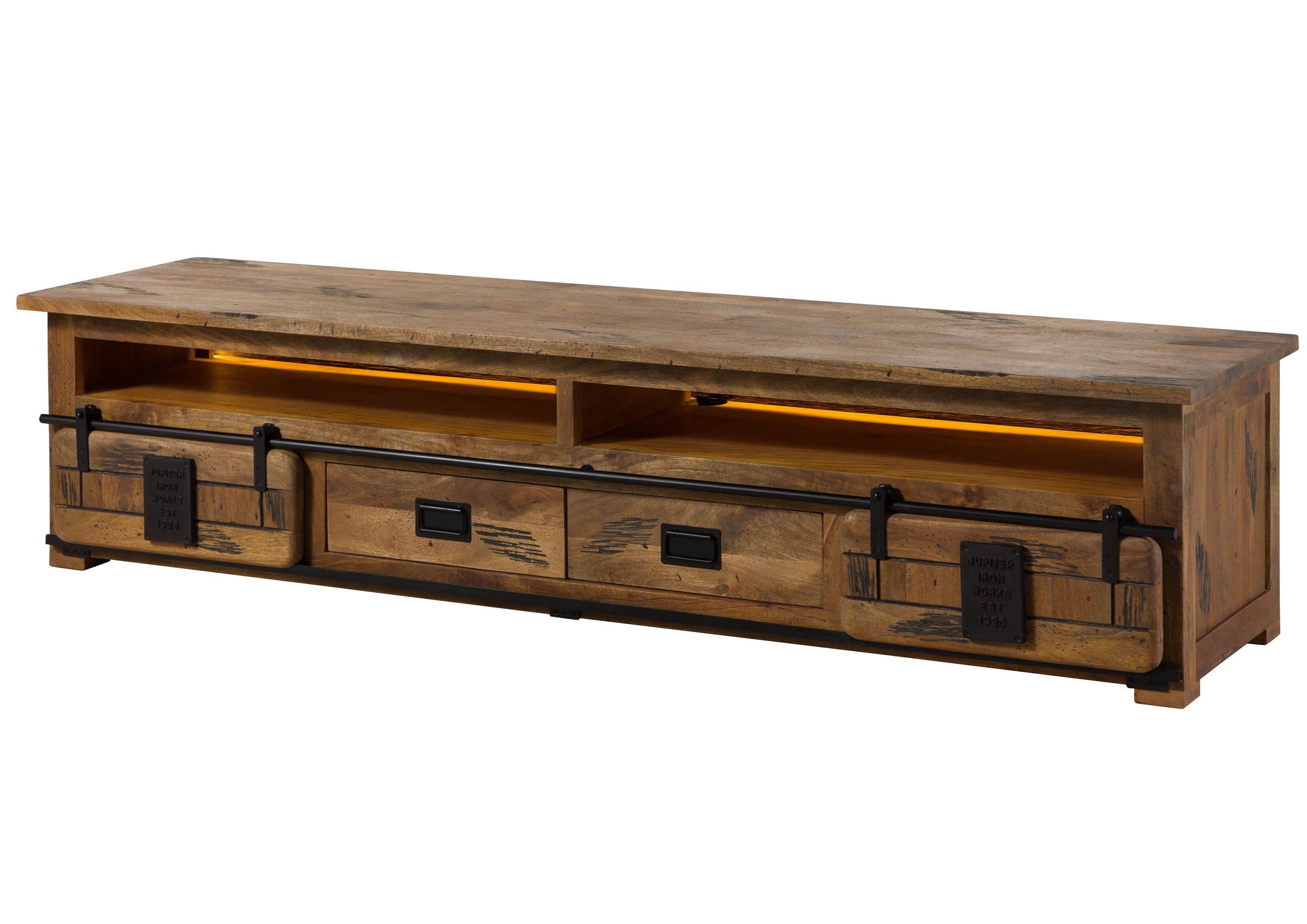 Massivmoebel24 Tv Board Mango Altholz 220x55x50 Natur Lackiert