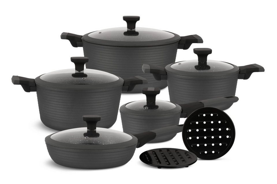 Edenberg Topf Set 10 Tlg Schwarze Topfset Mit Glasdeckel Pfanne