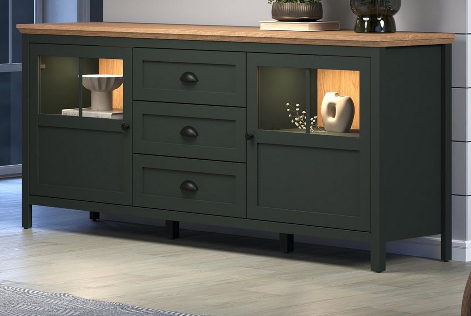 Furndesign Sideboard Stanton Anrichte In Landhaus Grün Mit Eiche