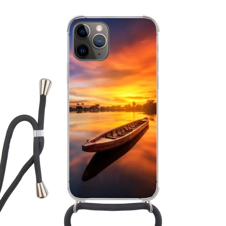 Muchowow Handyhülle Boot Wasser Sonnenuntergang Orange Wasser