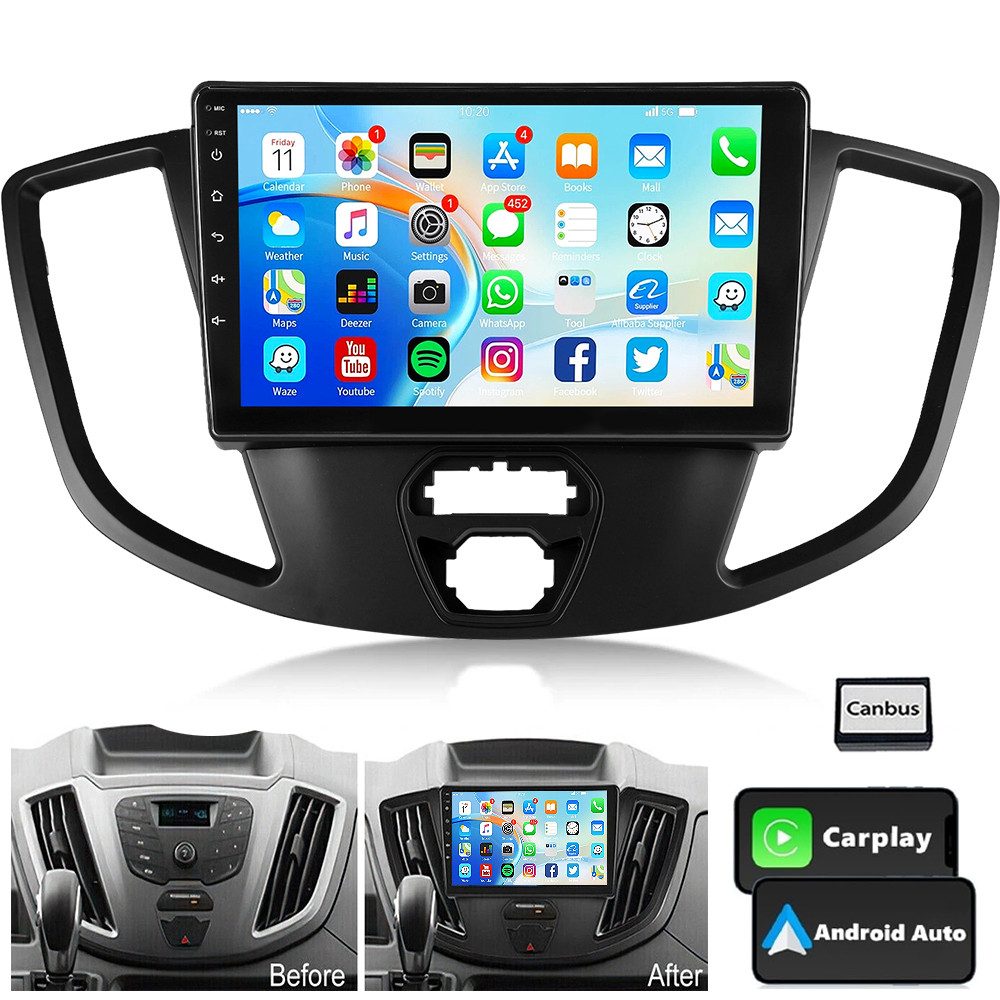 ESSGOO DAB+ 64G Carplay Für Ford Transit 2015-2018 Android 14 GPS Navi Autoradio (DAB+ (optional ...