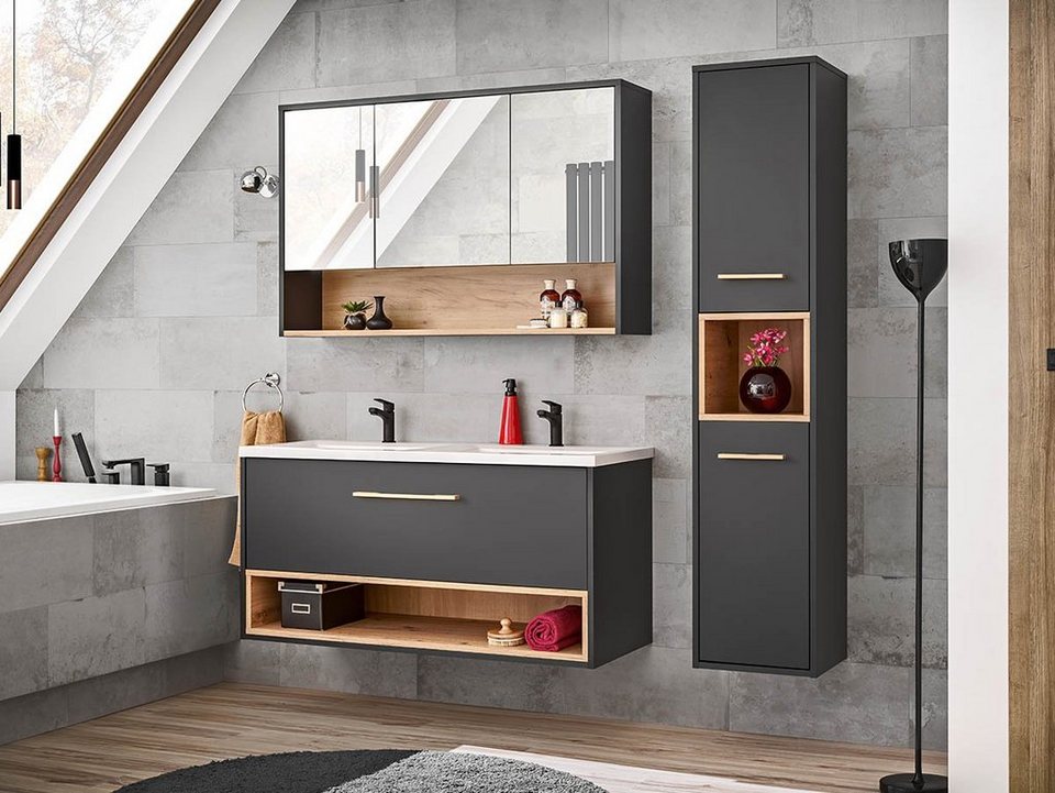 Einfachgutemoebel Waschtisch Set Badmöbel Set 3 Tlg Borneo 120cm