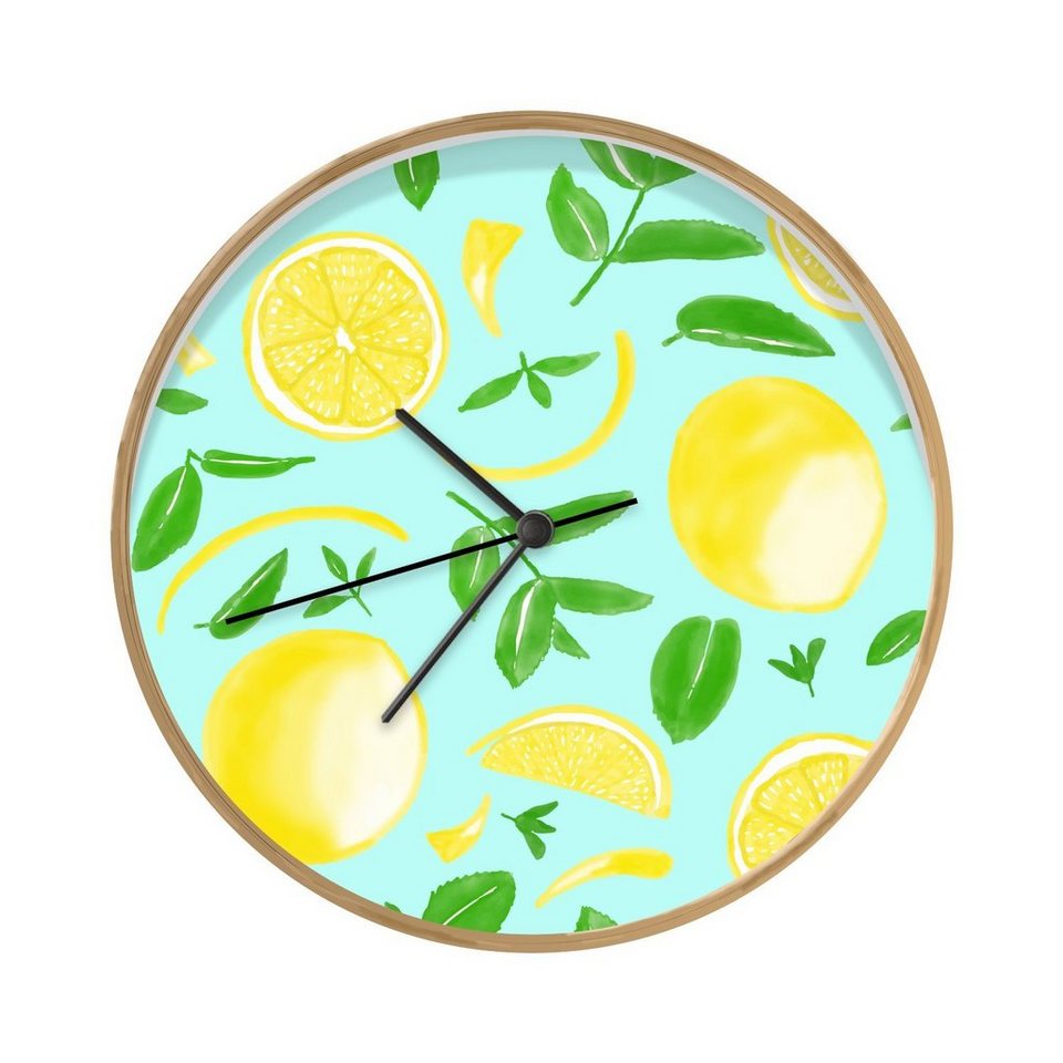 Muchowow Wanduhr Aquarell Zitrone Blätter Uhrwerk Inkl Batterie