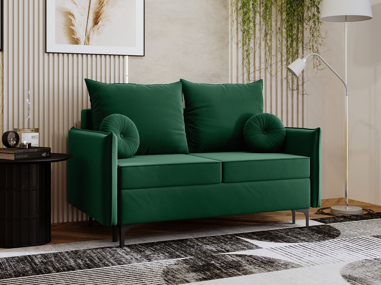 MIRJAN24 Schlafsofa Leon Small mit Bettkasten und Schlaffunktion MetallfuBe Kissen Set Bonellfeder Schlafcouch