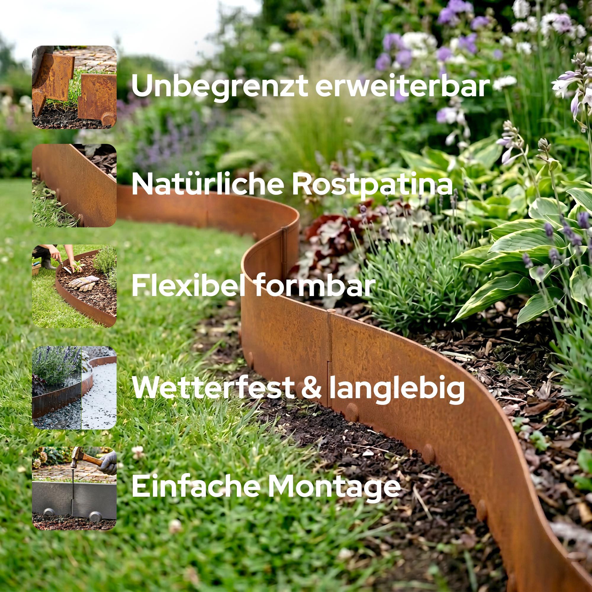 Verwunderlich Rasenkante Cortenstahl Flexibel Fotos