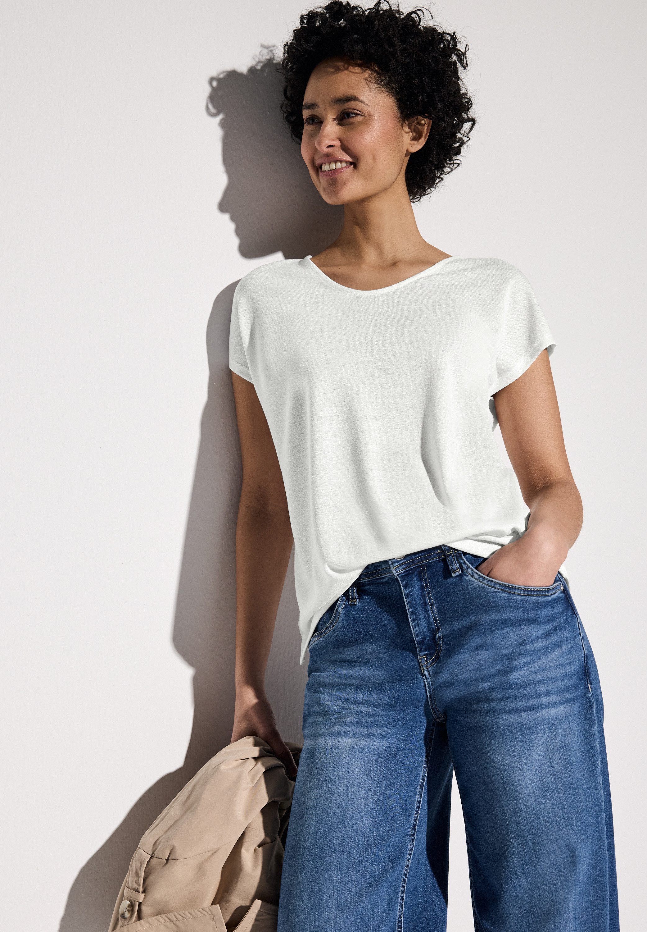 Street One T Shirt Mit Abgerundetem V Ausschnitt T Shirt