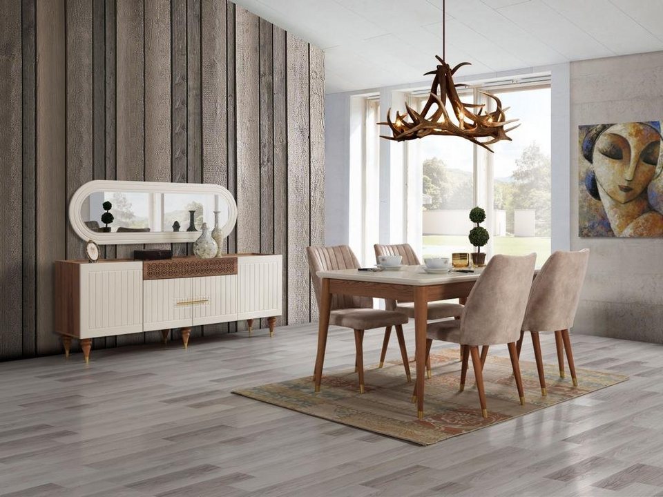 Jvmoebel Esszimmer Set Esszimmer Set Tisch 4x Stuhl Anrichte Spiegel