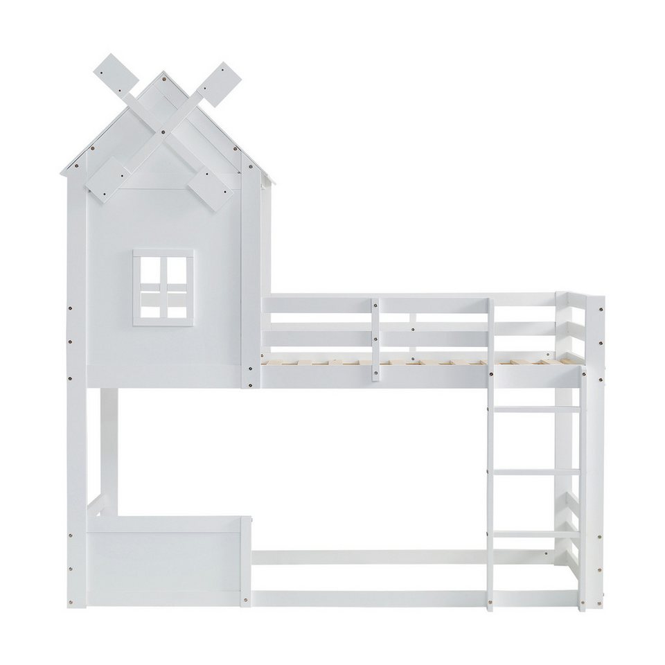 Rutaqian Hausbett Etagenbett Kinderbett 90x200cm Hochbett Für2 Kinder