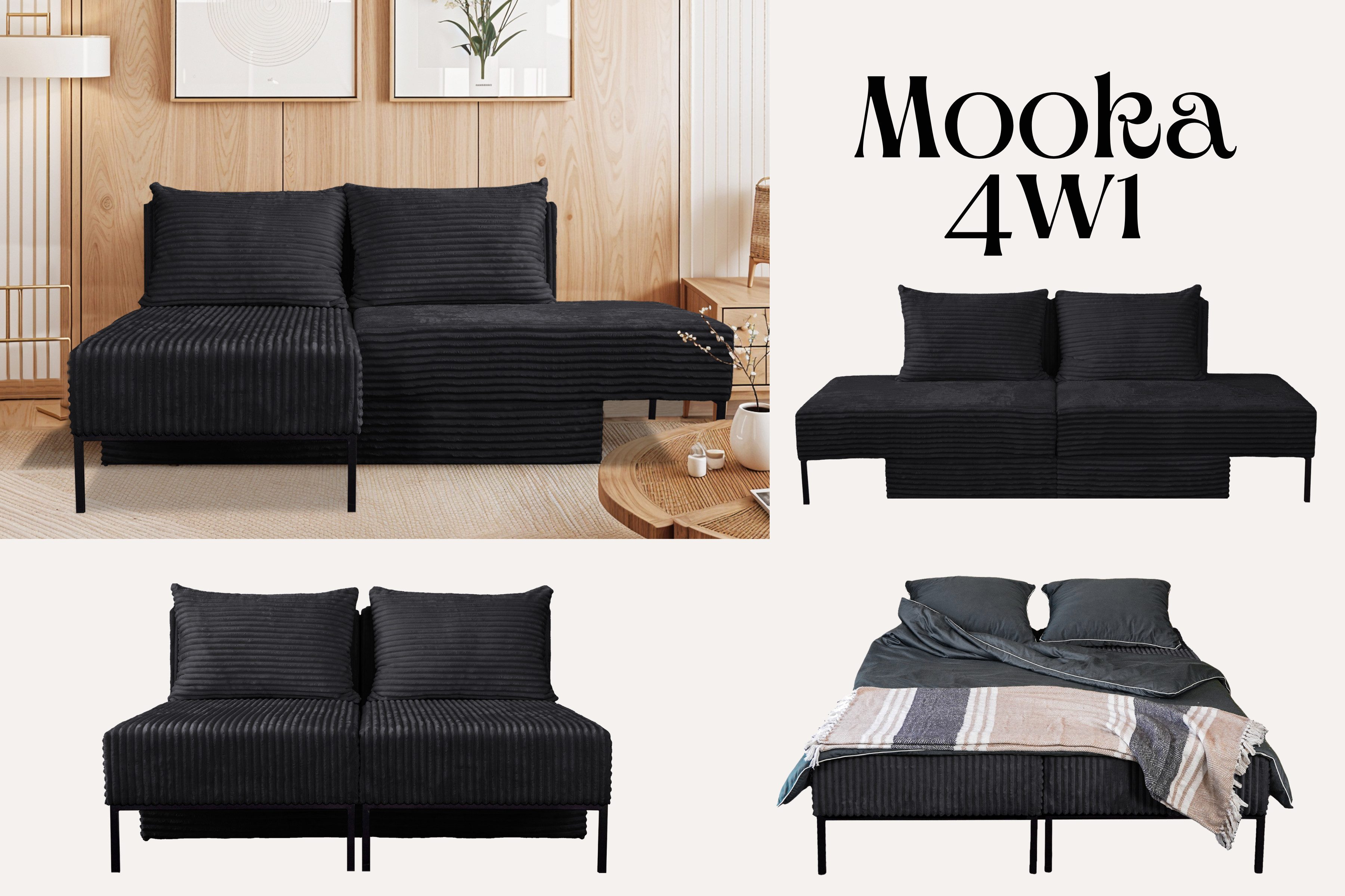 Kaiser Möbel Ecksofa Sofa, Betten, Liegestuhl, MOOKA 4in1-Multifunktions-System, Eckcouch