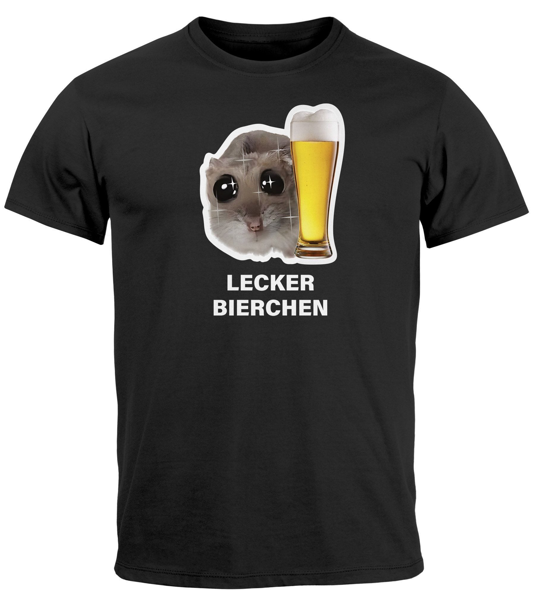 MoonWorks Print-Shirt Herren T-Shirt Lecker Bierchen Bier Alkohol Sad Hamster Meme mit Print