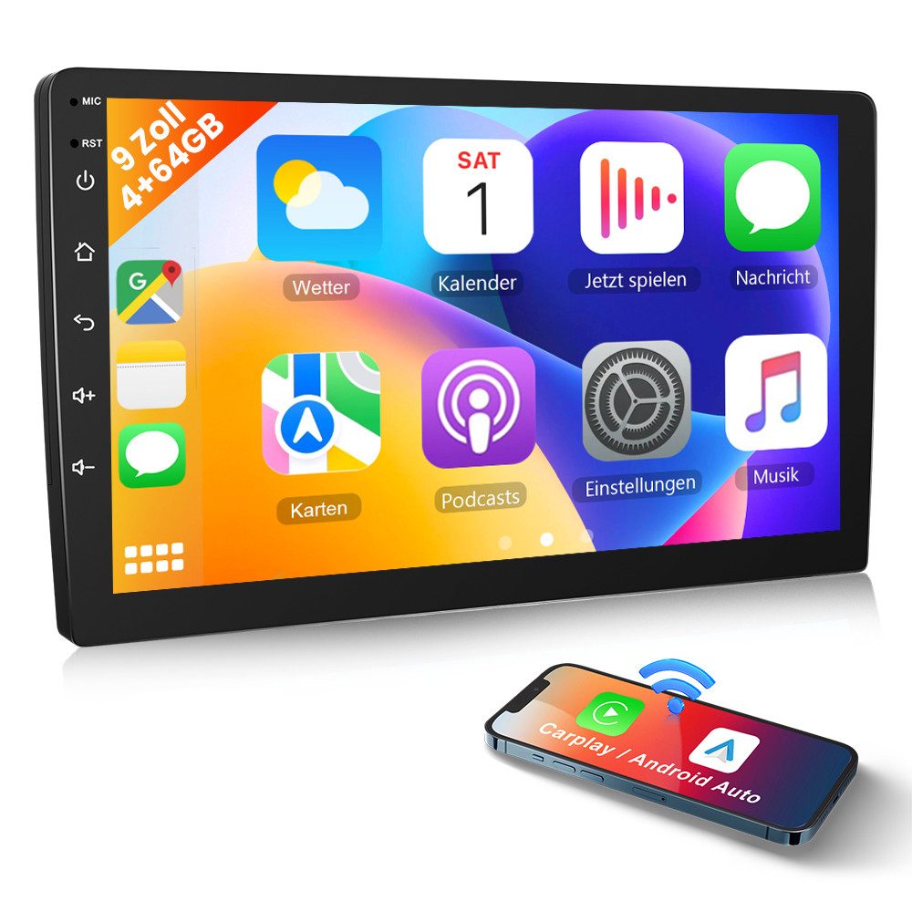 Hikity Android 15.0 9" HD IPS Touchscreen Bluetooth WIFI CarPlay DAB Autoradio