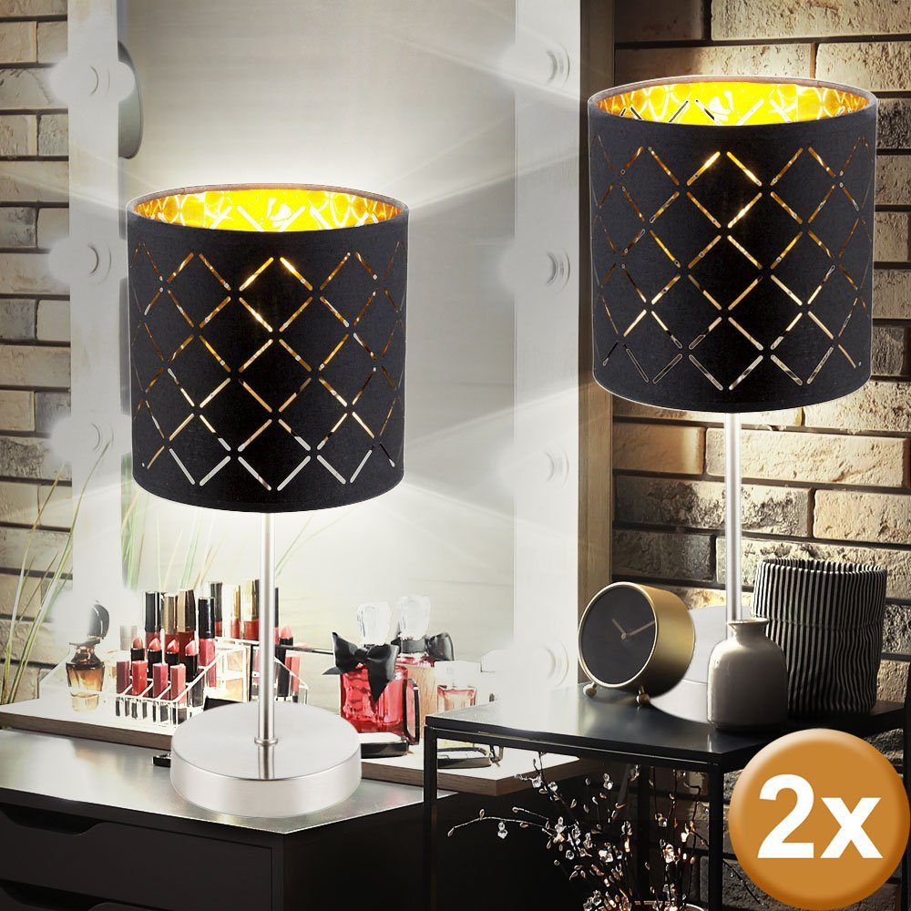 Etc Shop Tischleuchte 2er Set Tisch Lampen Schwarz Wohn Schlaf Zimmer