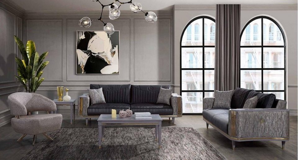 Jvmoebel Wohnzimmer Set Graue Wohnzimmer Garnitur Designer Sofas