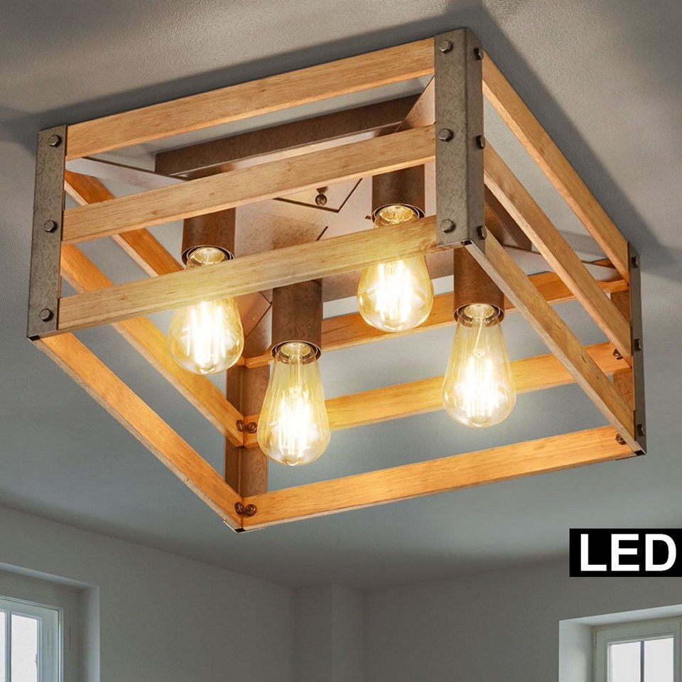 Etc Shop Deckenleuchte Vintage Decken Lampe Natur Holz Retro Leuchte
