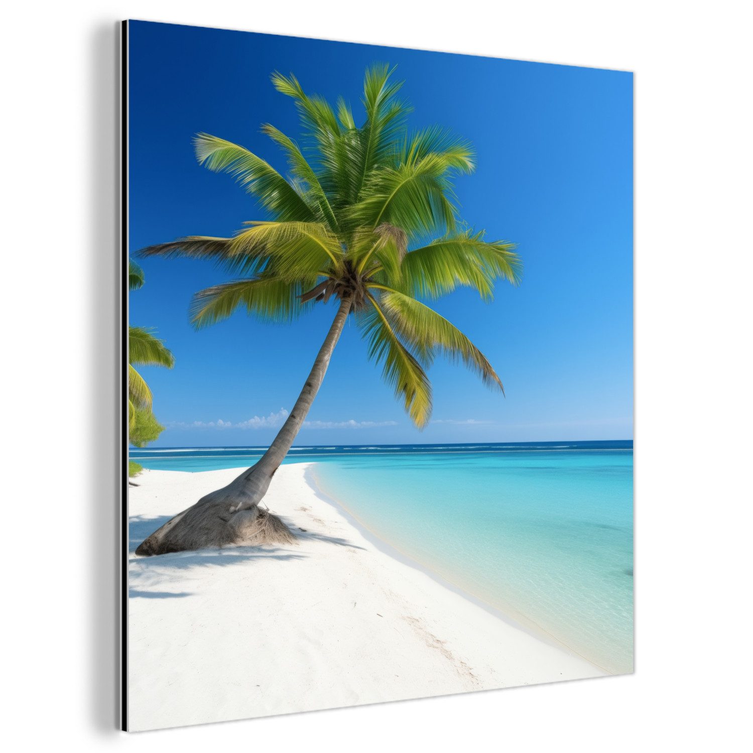 MuchoWow Metallbild Strand - Palme - Tropisch - Meer, Inkl. Aufhängung, Alu-Dibond-Druck ...